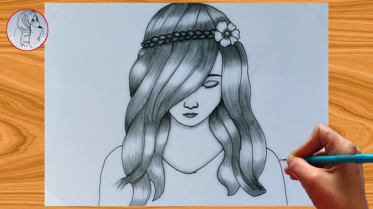 a girl with beautiful hair Pencil Sketch drawing / How to draw a girl ...