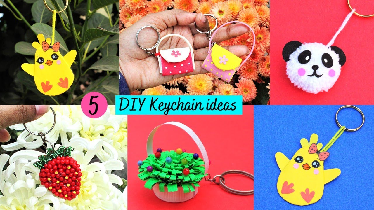 5 DIY Cute & Easy Keychain making Ideas| How to make Keyrings at home ...