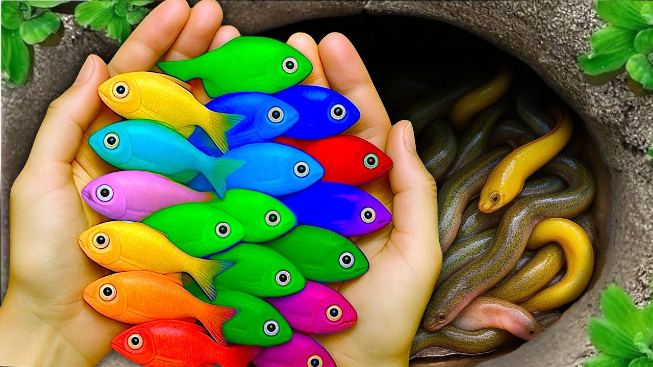 Great Catch Beautiful Aquarium Fish In Giant Colorful Eggs, Full Red ...