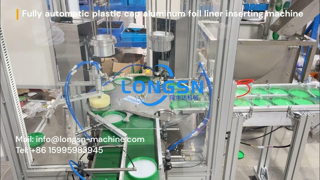 High speed automatic plastic cap seal liner inserting machine/cap lining wadding machine - YouTube