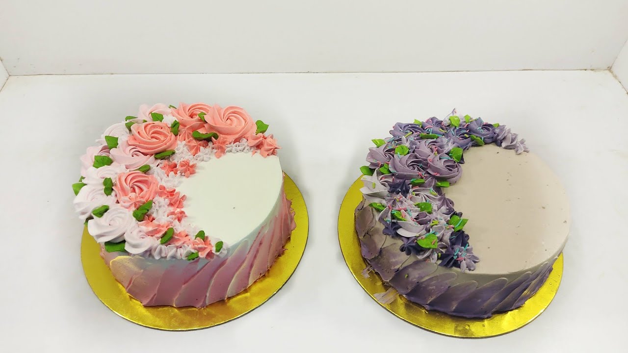How to make Half moon floral design cake🇳🇵 - YouTube