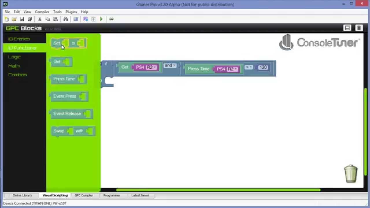 Gtuner PRO 3.20, Visual Scripting - GPC Blocks (Titan One) - YouTube