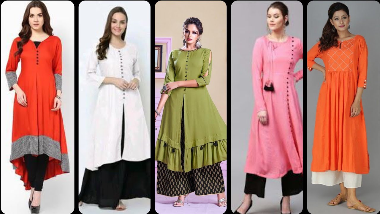 Designer's kurta design with palazzo | Front button kurta design women ...