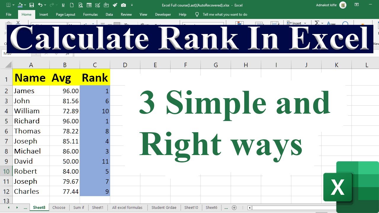 How to Calculate a Rank in Excel | 3 Simple and Right ways - YouTube