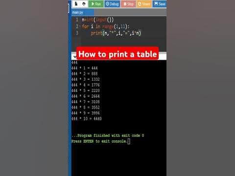 table code in python #table ||how to print table #cod #python #interview #shorts - YouTube
