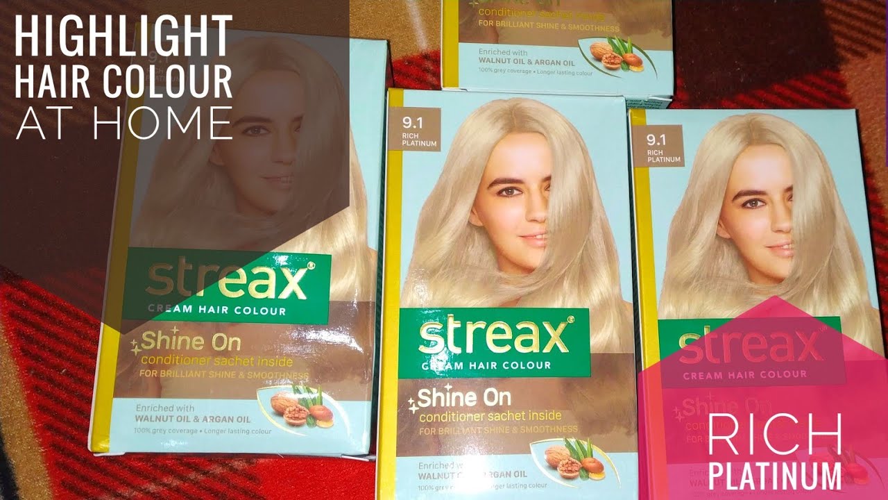 highlight hair colour at home Streax hair colour rich platinum - YouTube