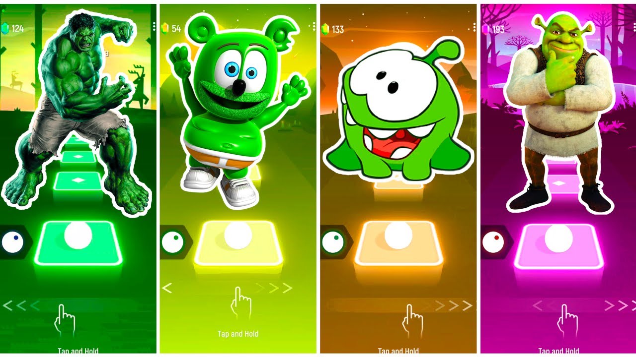 Hulk 🆚️ Gummy Bear 🆚️ Om Nom 🆚️ Shrek. 🎶 Tiles Hop Edm Rush! - YouTube