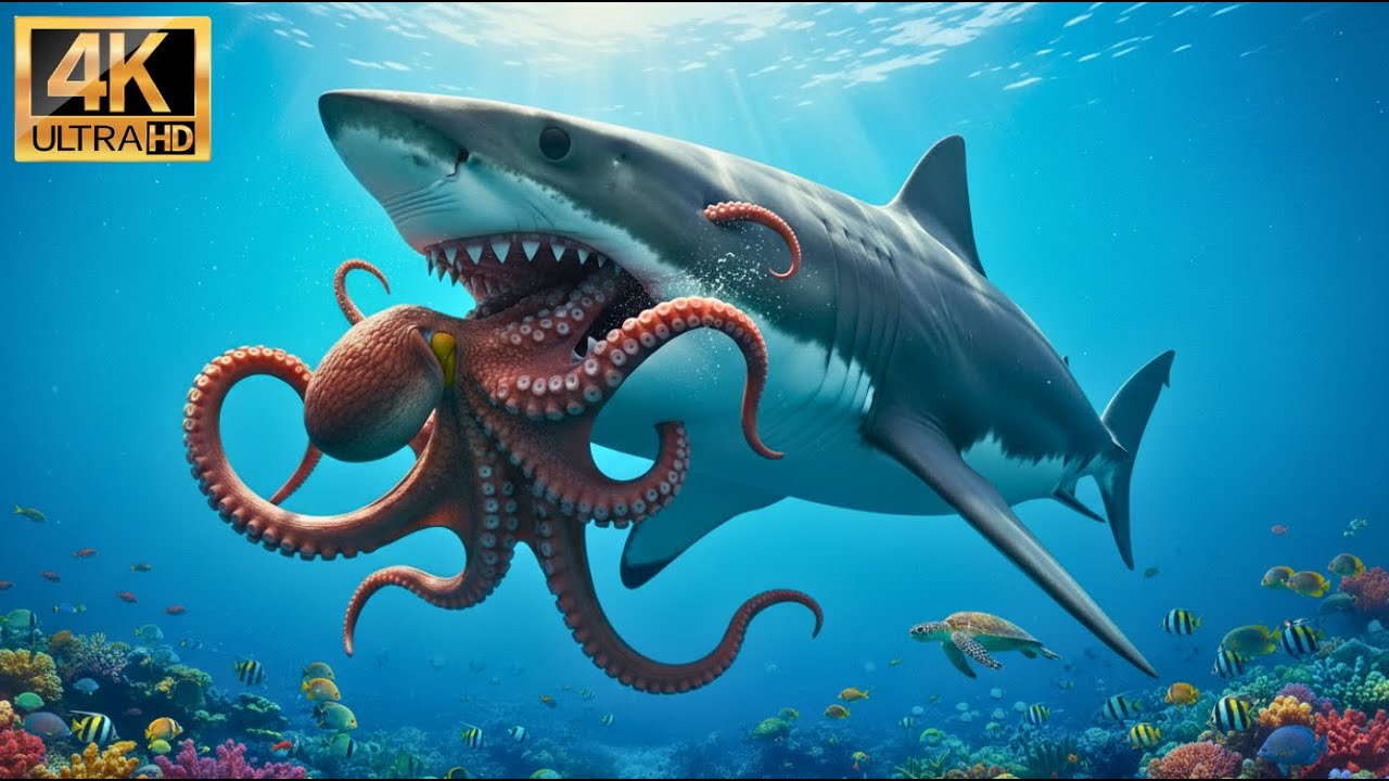 The Attack of a Ferocious Giant Shark vs a Helpless Octopus | Monster ...