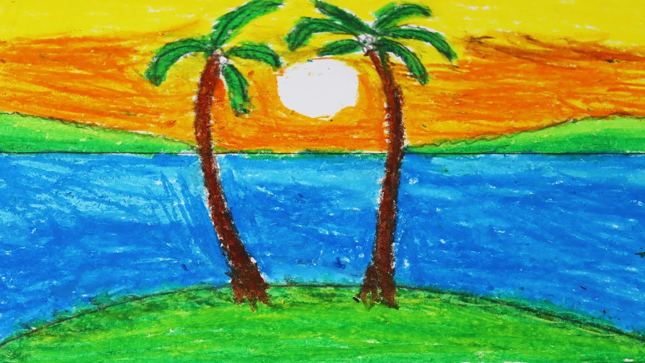 🌳 Sunset Drawing 🌳 How to draw Sunset 🌳 Beautiful Sunset Drawing 🌳 ...