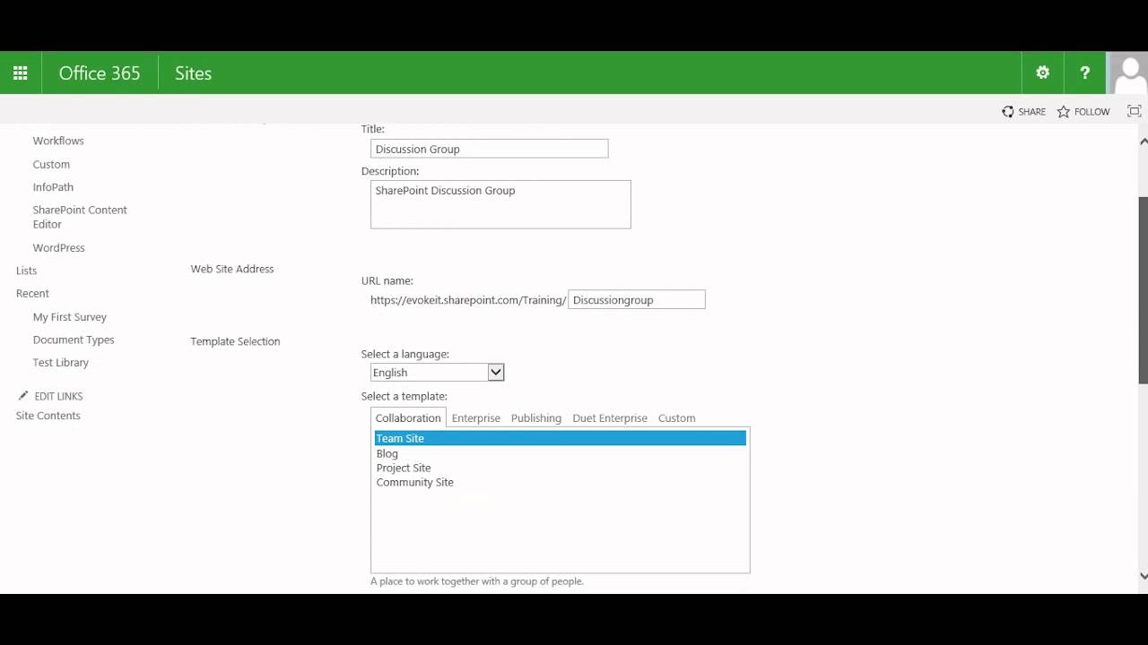 Create a Discussion as a Subsite on Microsoft SharePoint - YouTube