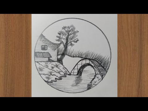 Scenery River Bridge Drawing | Easy Circle Bridge Drawing | Fraz Dreamy ...