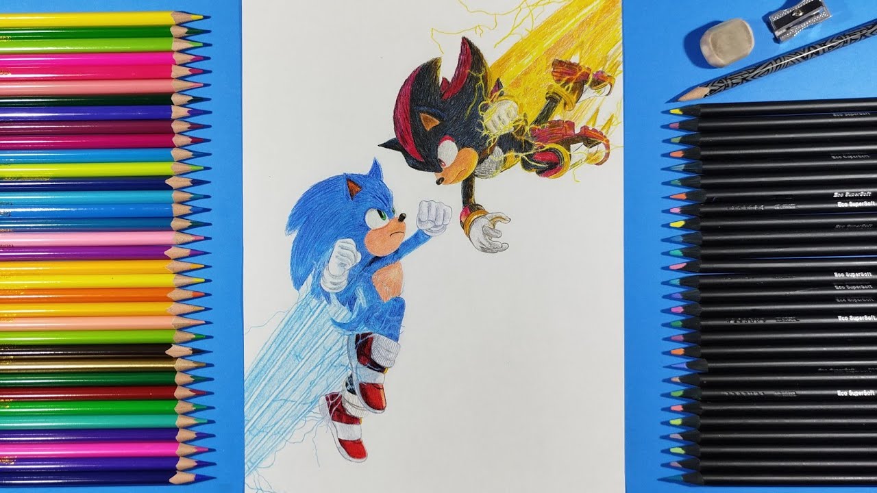 Dibujo a Sonic vs Shadow en Tokio | Sonic 3 La película | Drawing Sonic ...
