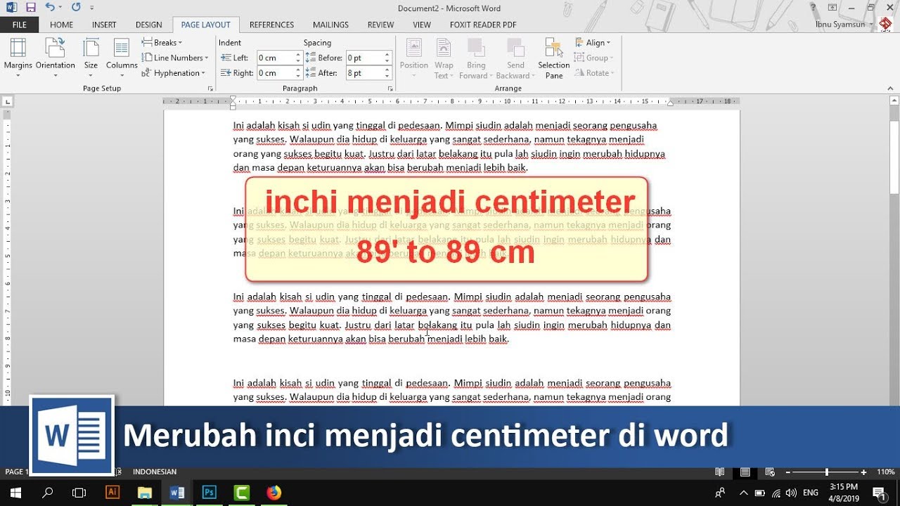 Cara merubah ukuran inchi ke centimeter di microsoft word | tutorial89 ...