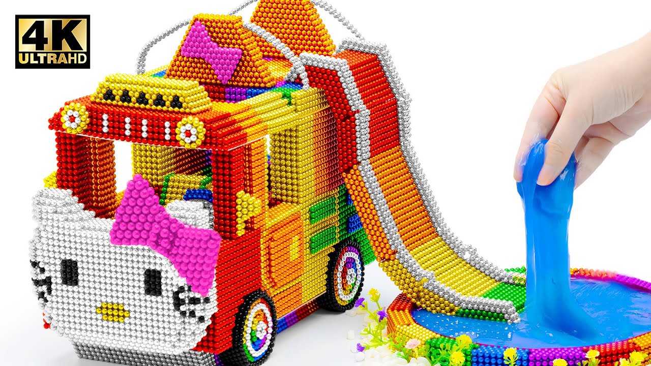 How To Make Hello Kitty Bus Have Slime Round Pool From Magnetic Balls ...