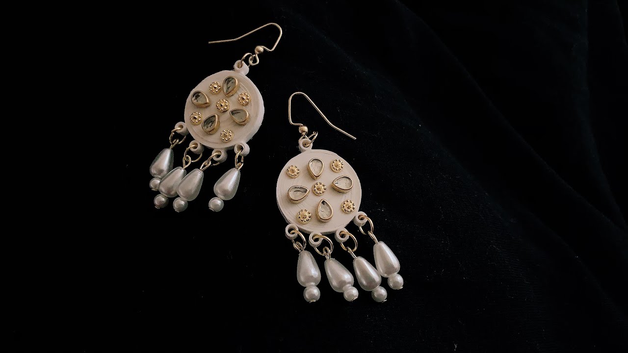 How To Make Designer Pearl Earrings / How To Make Paper Quilling ...