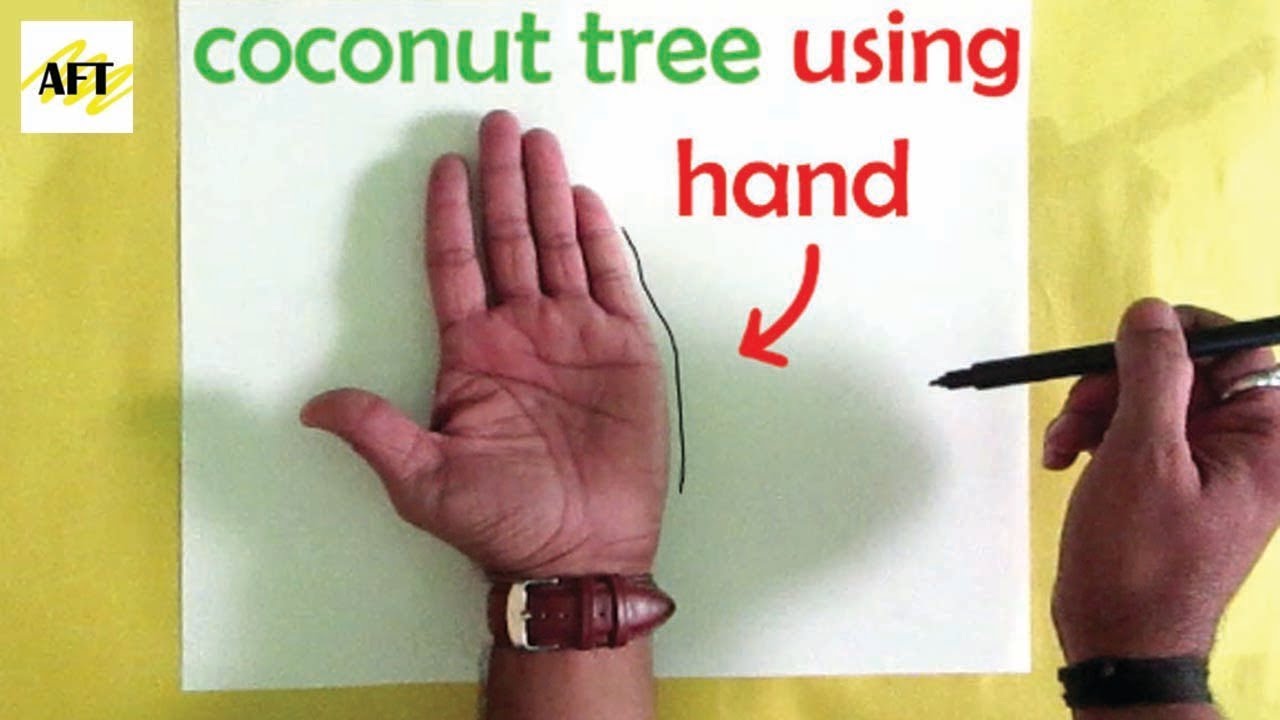 Drawing Using Hand- COCONUT TREE- Creative Drawing idea. - YouTube