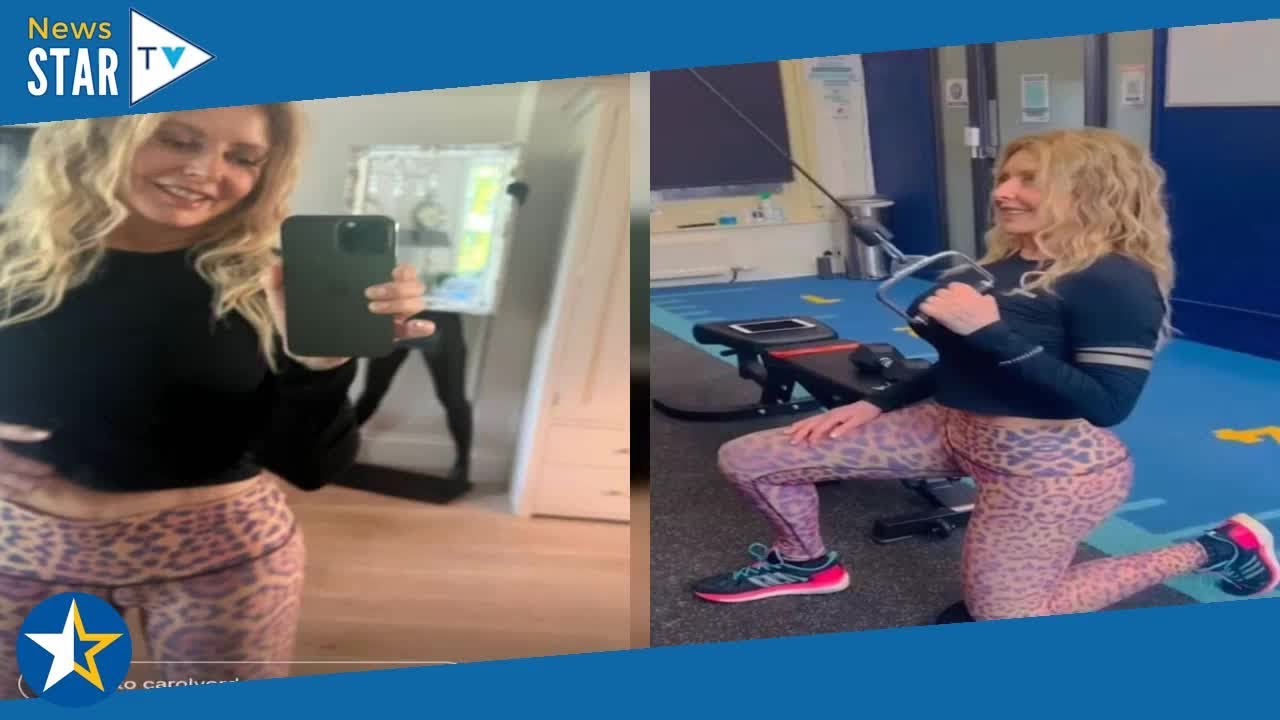 Carol Vorderman exposes tiny midriff in sweaty gym video - YouTube