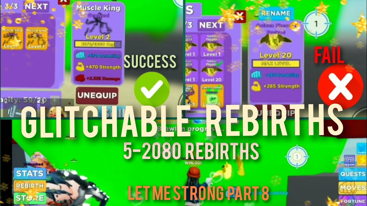 🏋‍♀🏋‍♂Muscle Legends Glitchable Rebirths (5 - 2080) Success or Fail ...