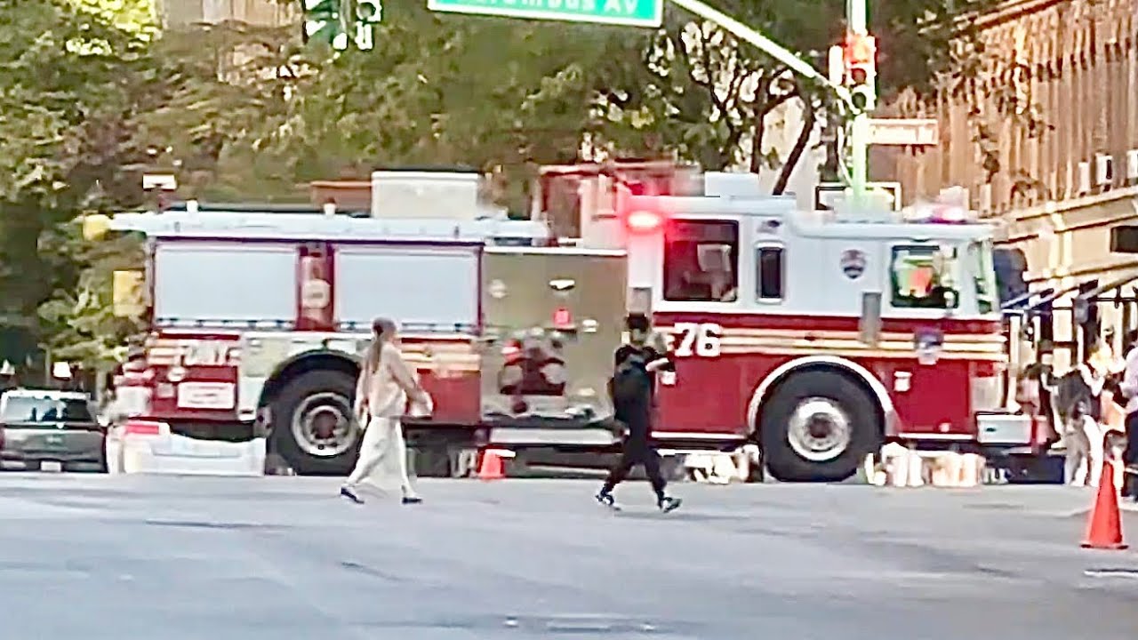 **QUICK DISTANT** CATCH OF FDNY ENGINE 76 RESPONDING ON COLUMBUS AVENUE ...