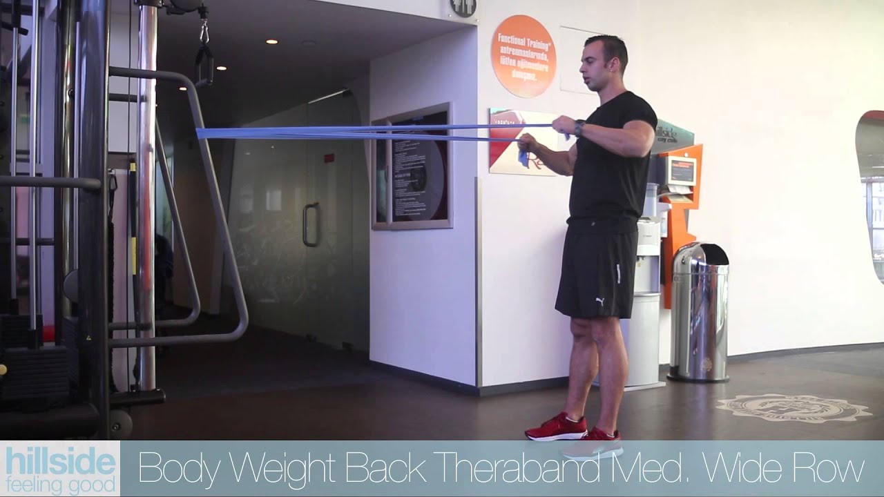 Body Weight Back Theraband Medium Wide Row - YouTube