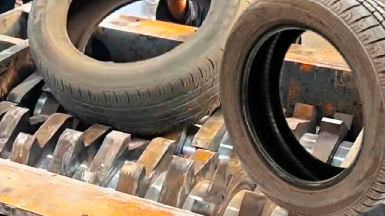 Shredder machine ! Shredding rubber tires, iron and wood - YouTube