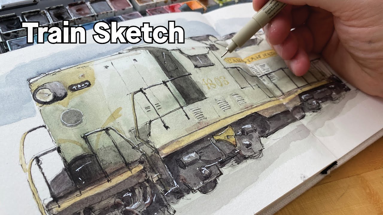 Sketching a Train with Pen and Watercolor - YouTube