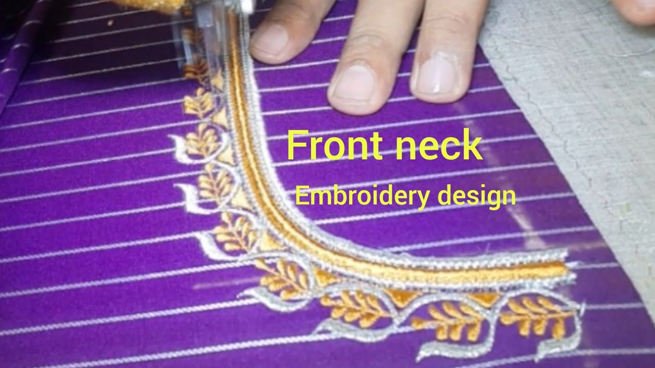 Machine embroidery front neck design - YouTube