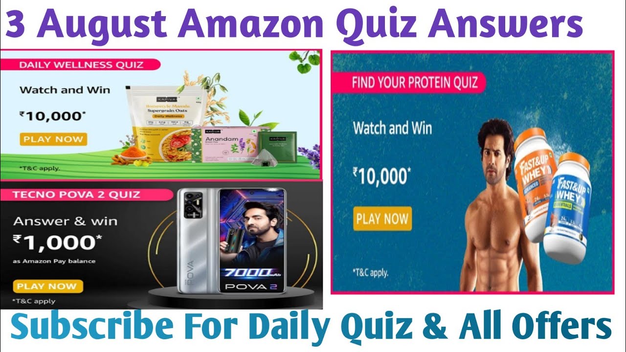 Amazon Quiz Answers Today || Wellness, Protein, Techno Pova Quiz ...