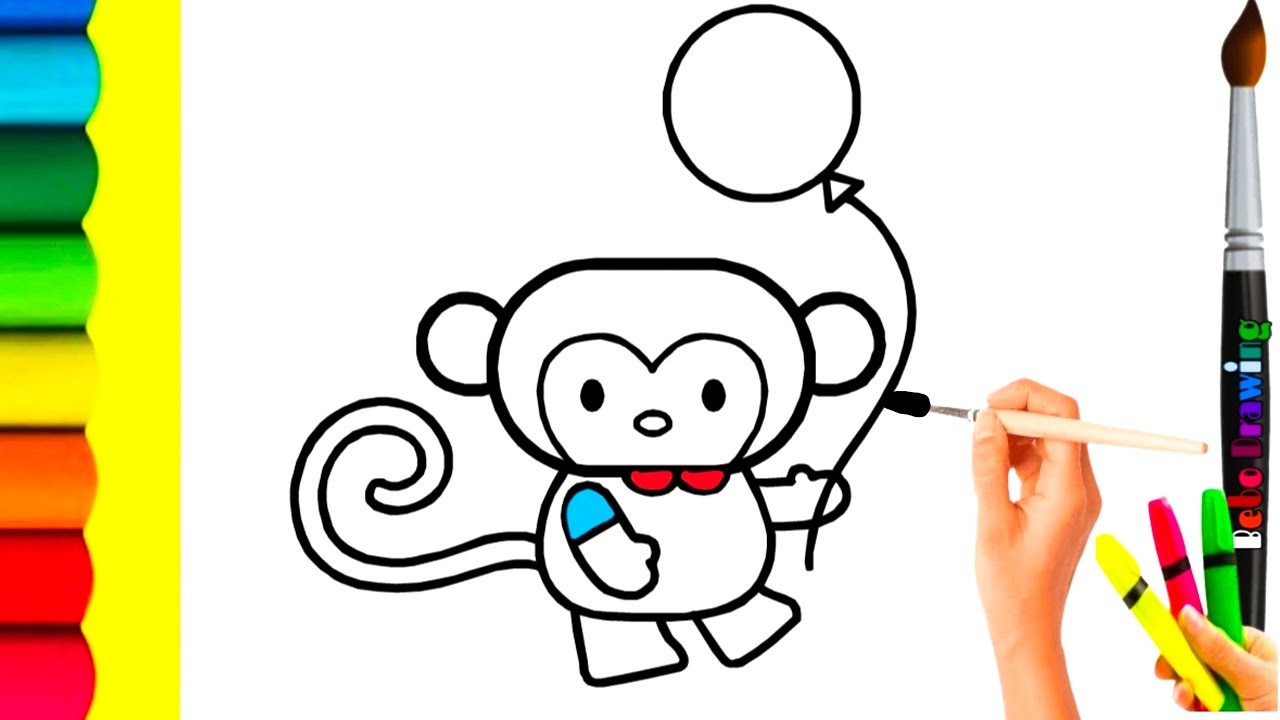 Cute Monkey painting, coloring, drawing for toddlers |Easy Monkey Baby ...