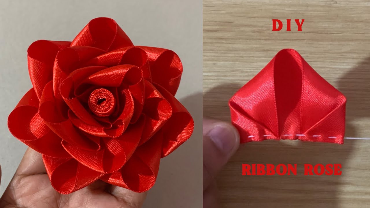 Handmade diy ribbon rose flowers | how to make a ribbon flower | DIY ...