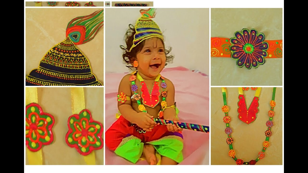 How to make Sri Krishna Ornaments using waste materials for Krishna ...