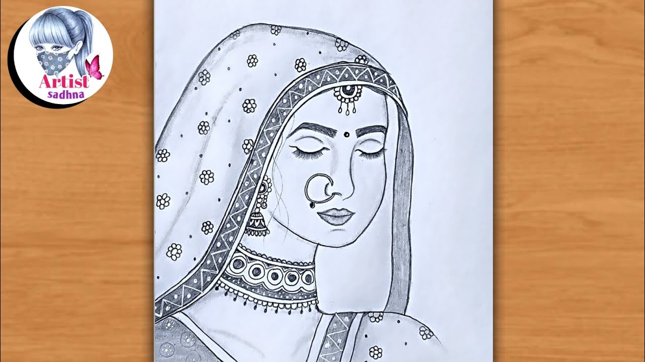 How to draw Indian traditional bridal girl // Pencil drawing for ...