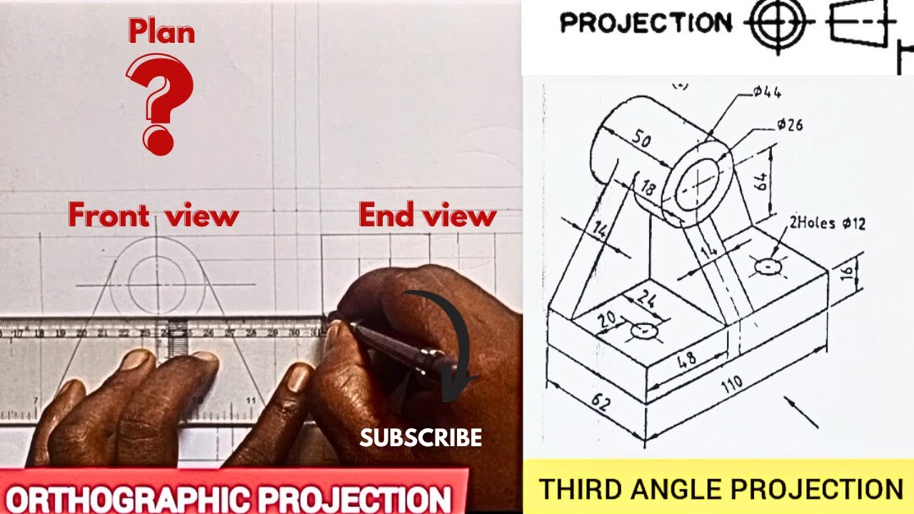Third angle orthographic Projection from isometric view - YouTube