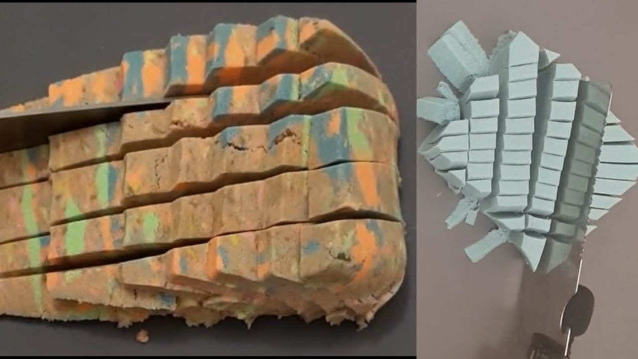 Very Satisfying Kinetic Sand Cutting - Sand magic - YouTube