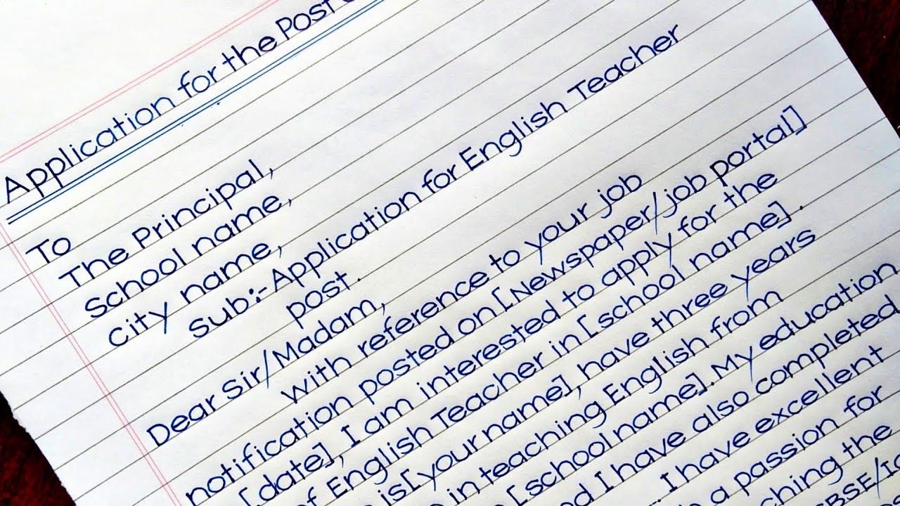 Application for the Post of English Teacher | Handwriting | No1 ...