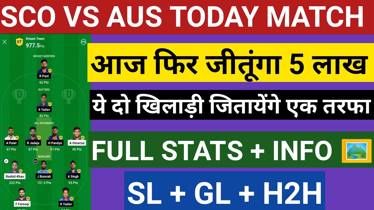 SCO VS AUS DREAM 11 PREDICTION|AUS VS SCO DREAM 11 TEAM|SCO VS AUS 1st ...