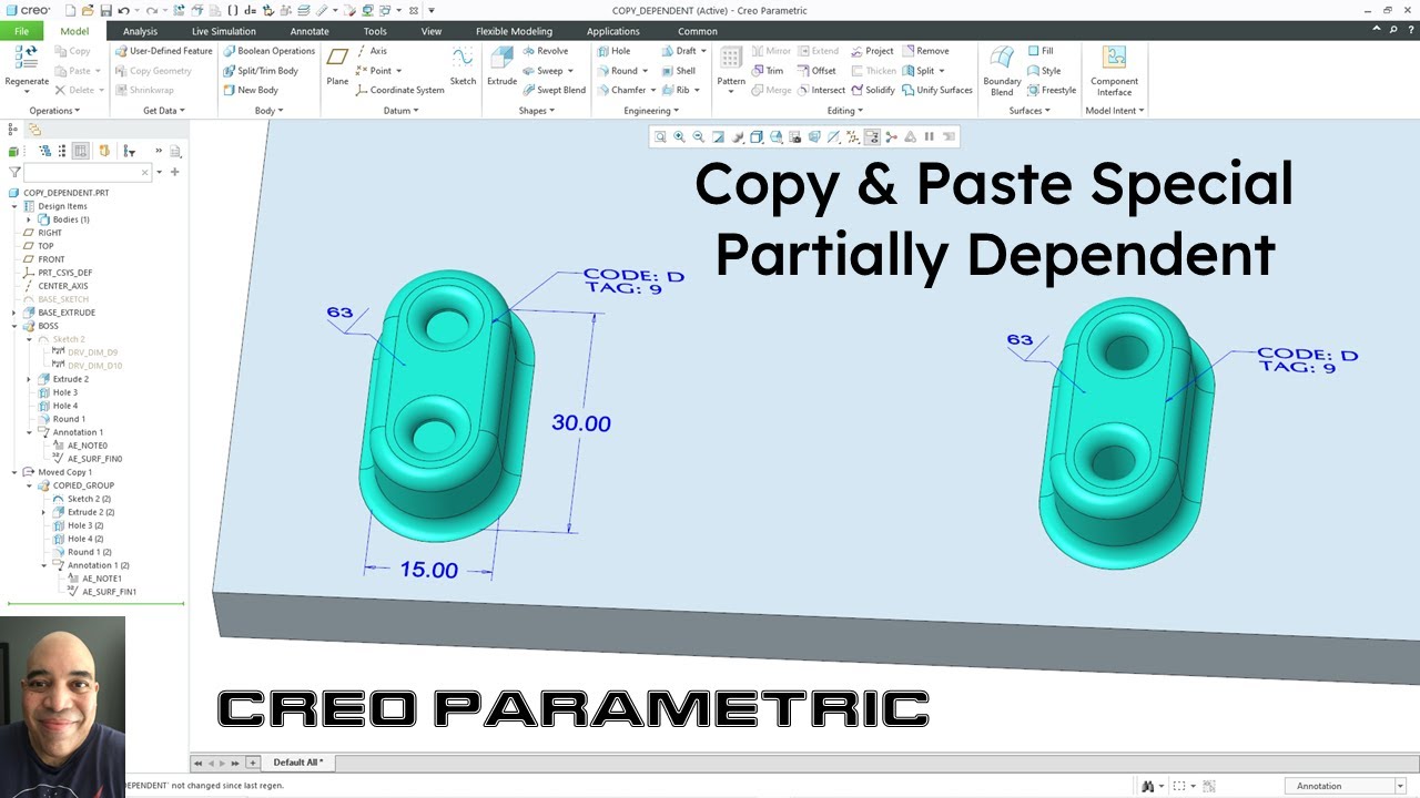 Creo Parametric - Copy and Paste - Partially Dependent - Dimensions and ...