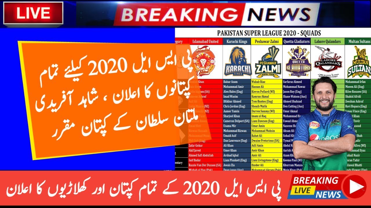 Psl 2020 all team captain || psl 2020 all teams squads || psl 5 2020 ...