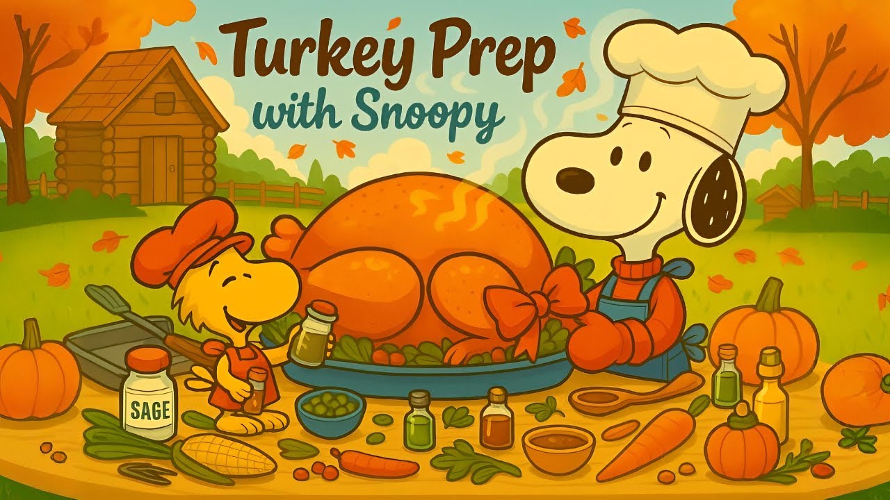 Turkey Prep with Snoopy 🦃🍂 Cozy Thanksgiving Jazz for a Calm and Happy ...