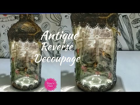 Reverse decoupage | Antique Bottle Art | Bottle Decoration Ideas | Decoupage art - YouTube