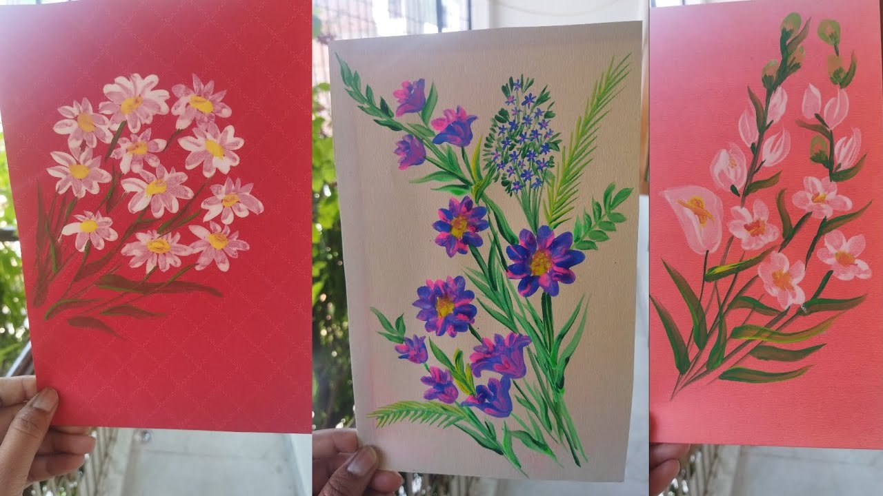 one stroke art flowers drawing - YouTube