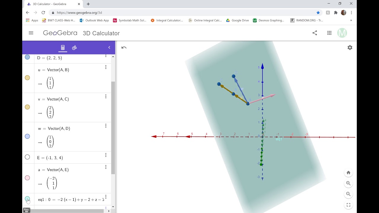 A plane equation from 3 collinear points - YouTube