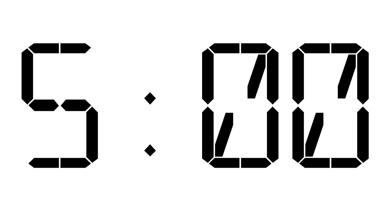 5 Minute Countdown Timer | Black Digital Clock on White Background ...