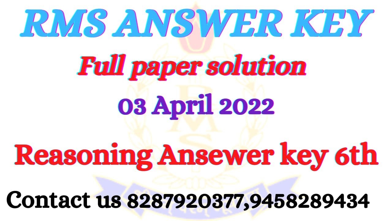RMS (RASHTRIYA MILITARY SCHOOL) 2022 Class 6 Reasoning PAPER SOLUTIONS ...