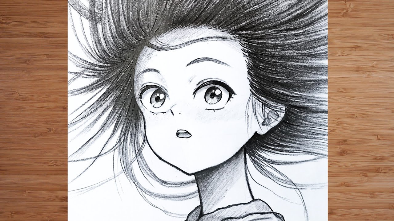 Anime Girl Drawing | Wind-Blown Hair & Surprised Eyes - YouTube
