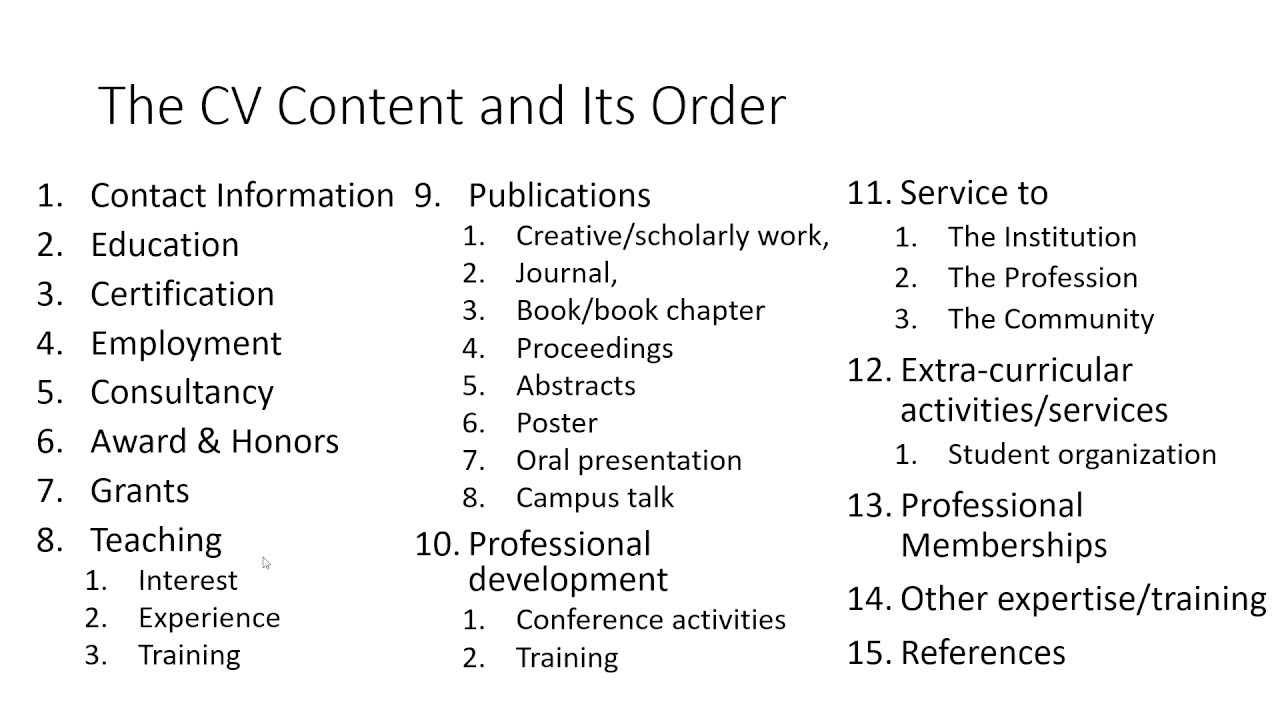 Academic CV content and order - YouTube