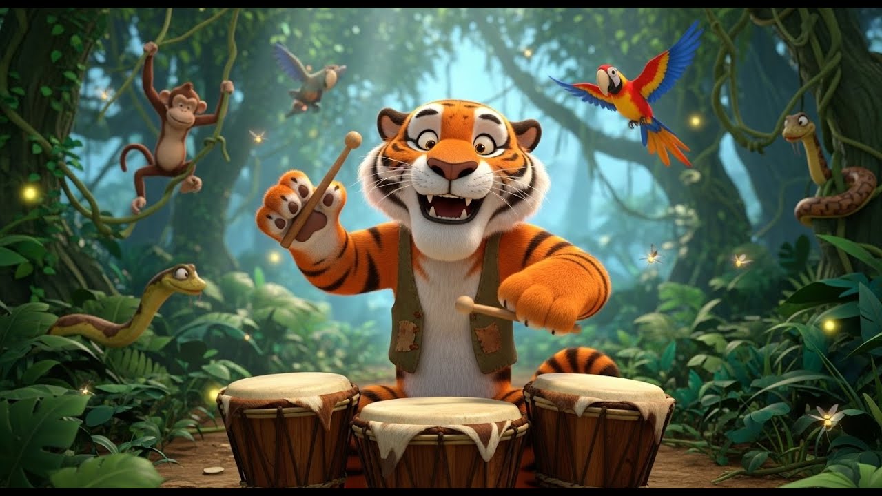 The Tiger Who Loved Tapping Drums | Fun Kids Rhyme 🐯🥁 - YouTube