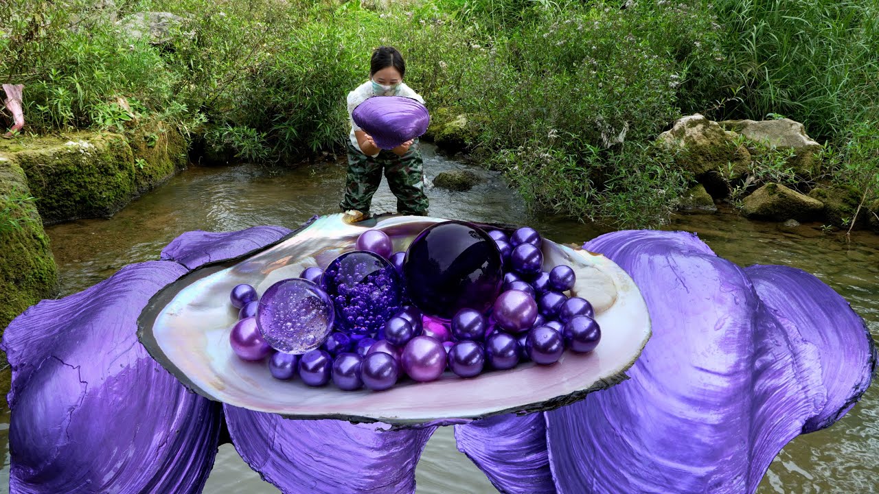 😱Open the purple giant clam, filled with precious purple pearls, so ...