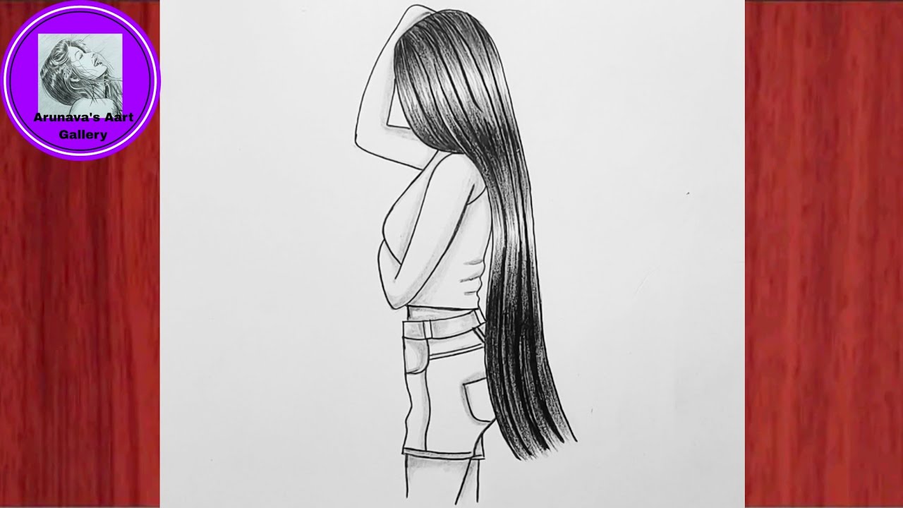 Easy steps to draw a long hair girl // pencil sketch drawing tutorial ...
