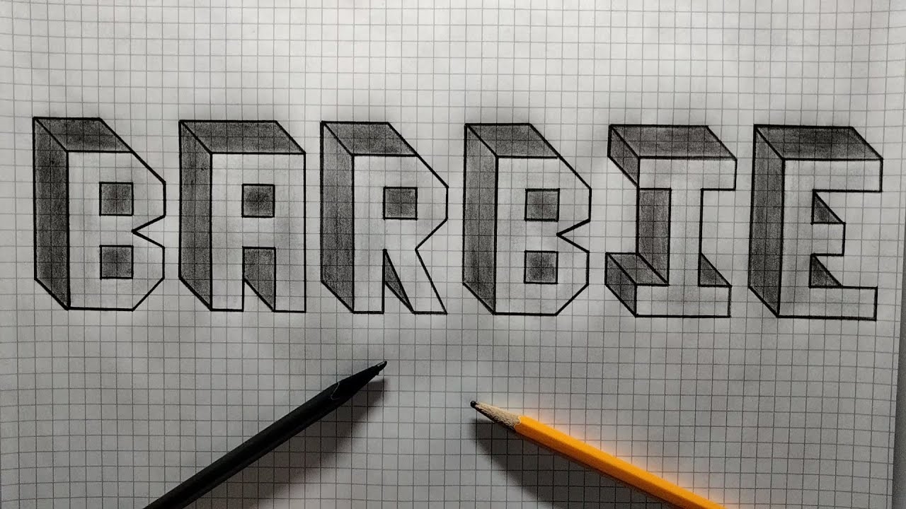 TOP - how to draw 3d name BARBIE art on paper? how to draw 3D Letter B ...